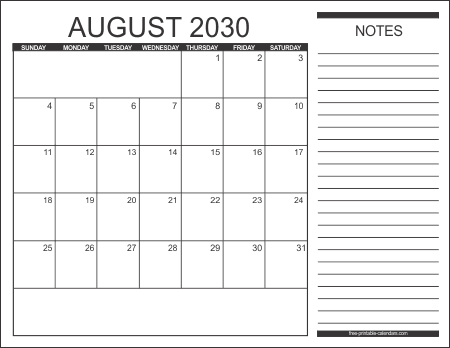 2030 Calendar 2 – Free Printable Calendars