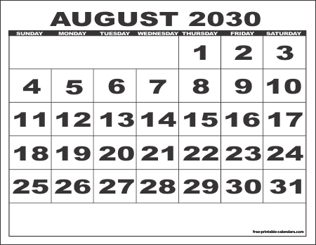 2030 Calendar 6 – Free Printable Calendars
