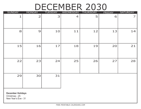 2030 Calendar 3 – Free Printable Calendars