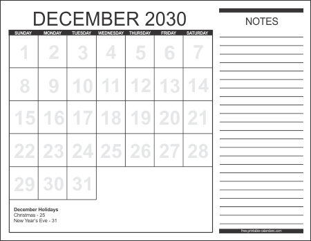 2030 Calendar 1 – Free Printable Calendars