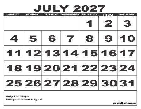 2027 Calendar 6 – Free Printable Calendars