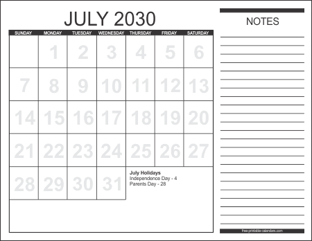2030 Calendar 1 – Free Printable Calendars