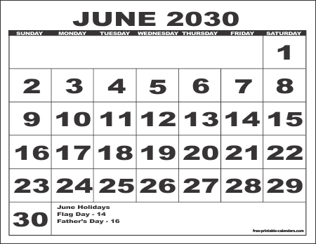 2030 Calendar 6 – Free Printable Calendars